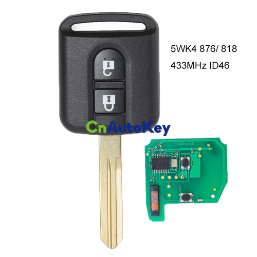 CN027017 Uncut Remote key Fob 2 Button 433MHz ID46 Chip for Nissan ...
